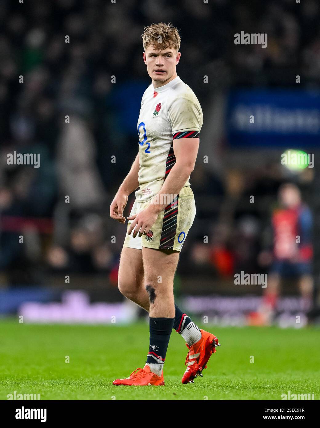 Fin Smith of England during the 2025 Guinness 6 Nations match England ...