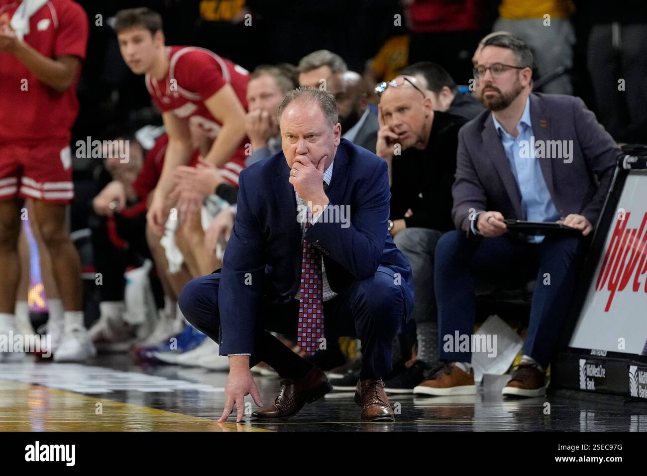 Wisconsin head coach Greg Gard watches from the bench during the second ...