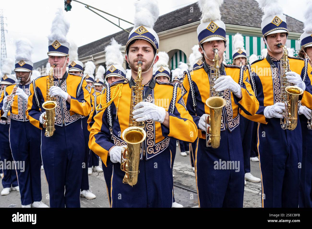 The LSU Marching Band participates in the New Orleans Super Bowl Host ...