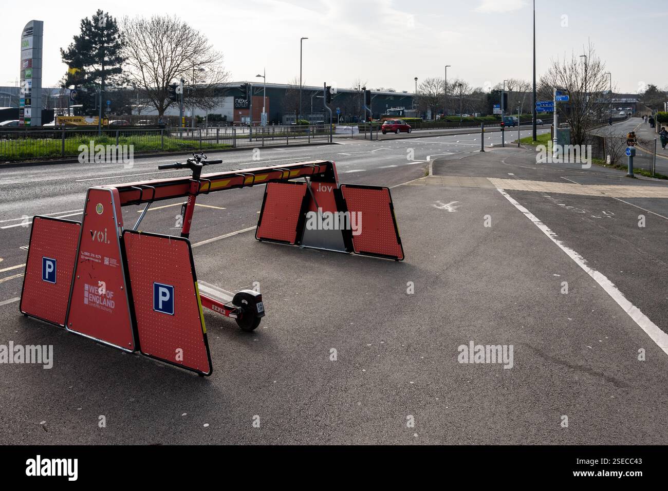 A Voi e-scooter hire parking station, designed to encourage responsible ...