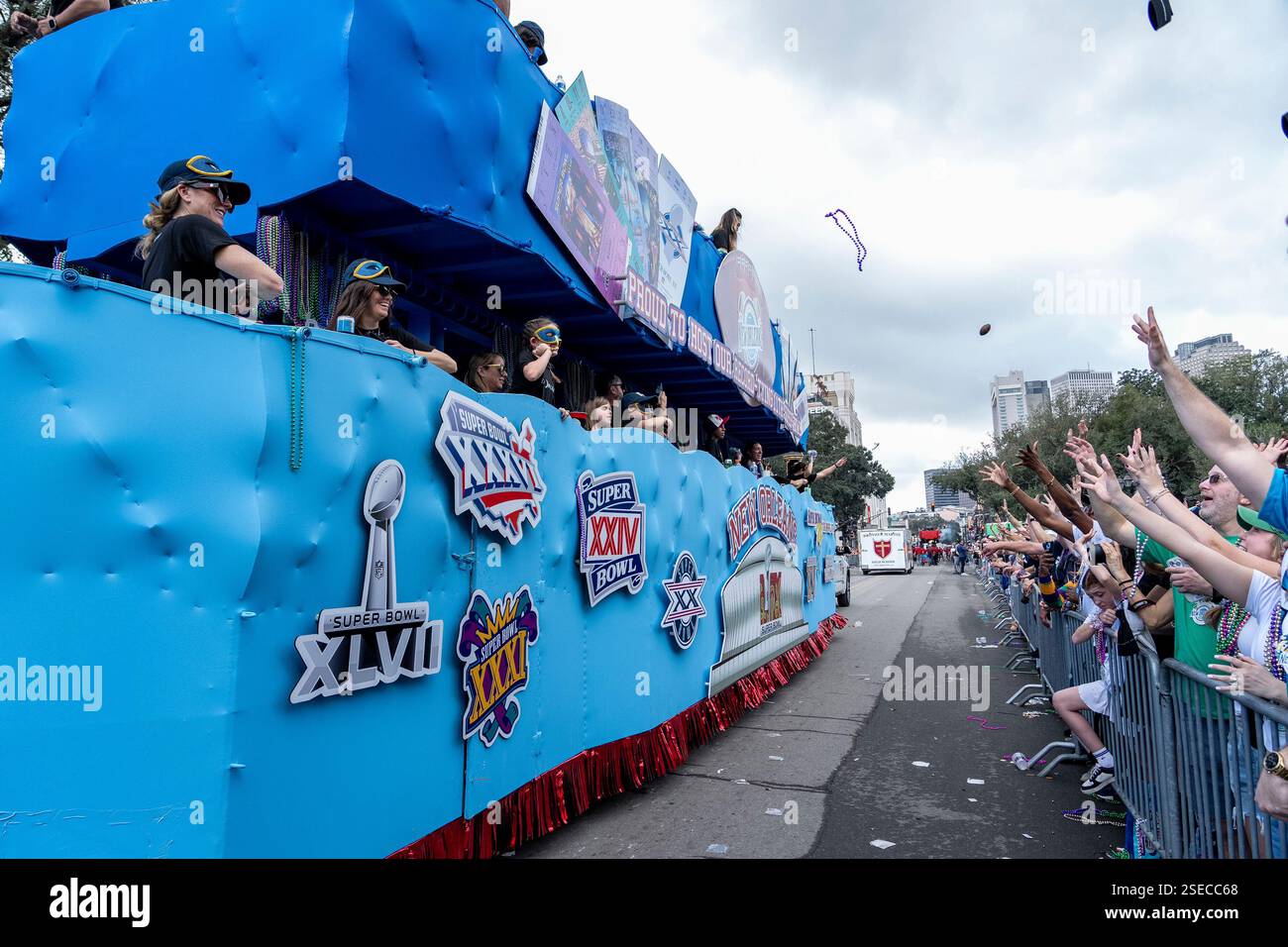 Parade floats participate in the New Orleans Super Bowl Host Committee ...