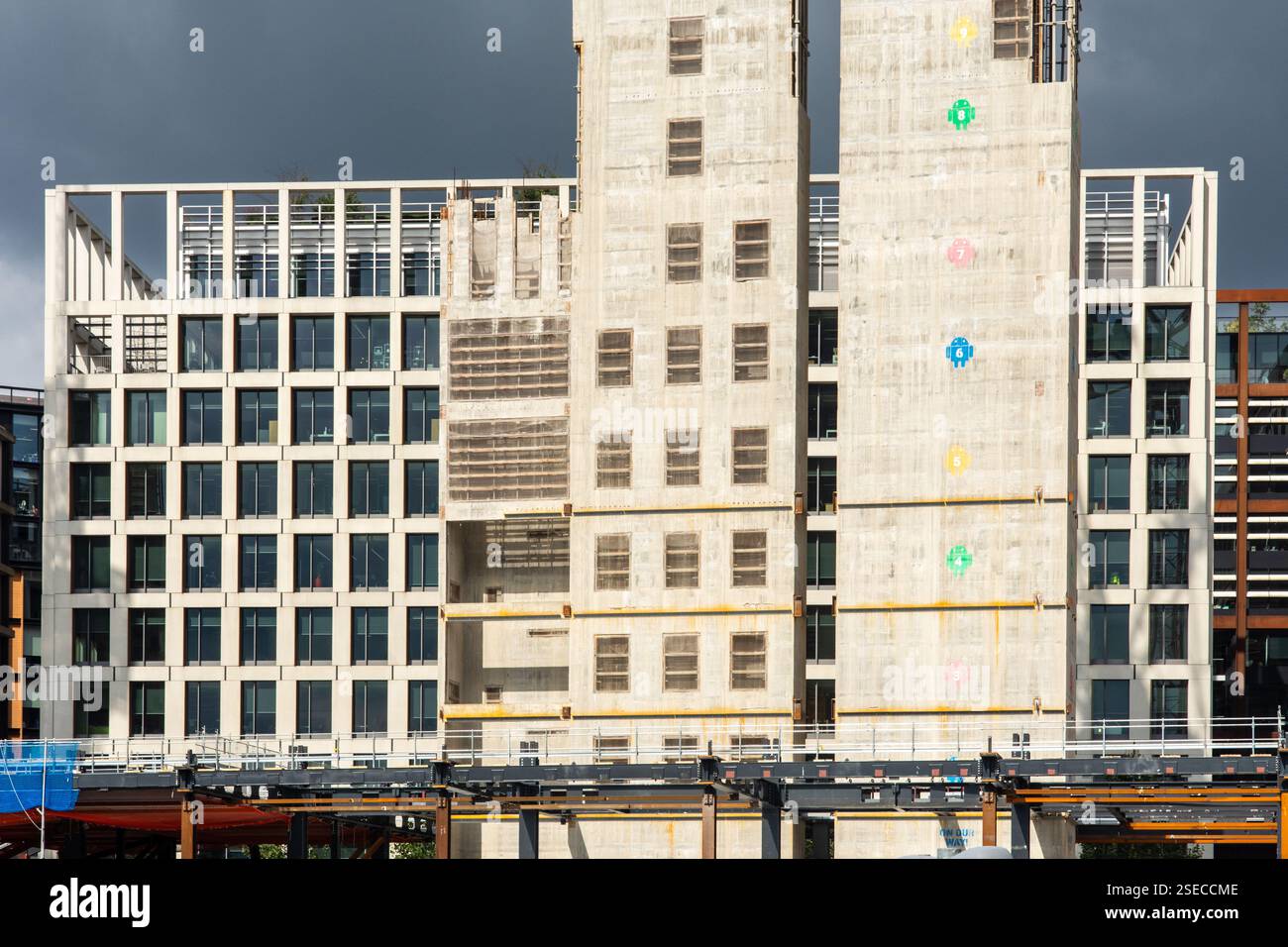 The concrete core of the under-construction Google building rises above ...