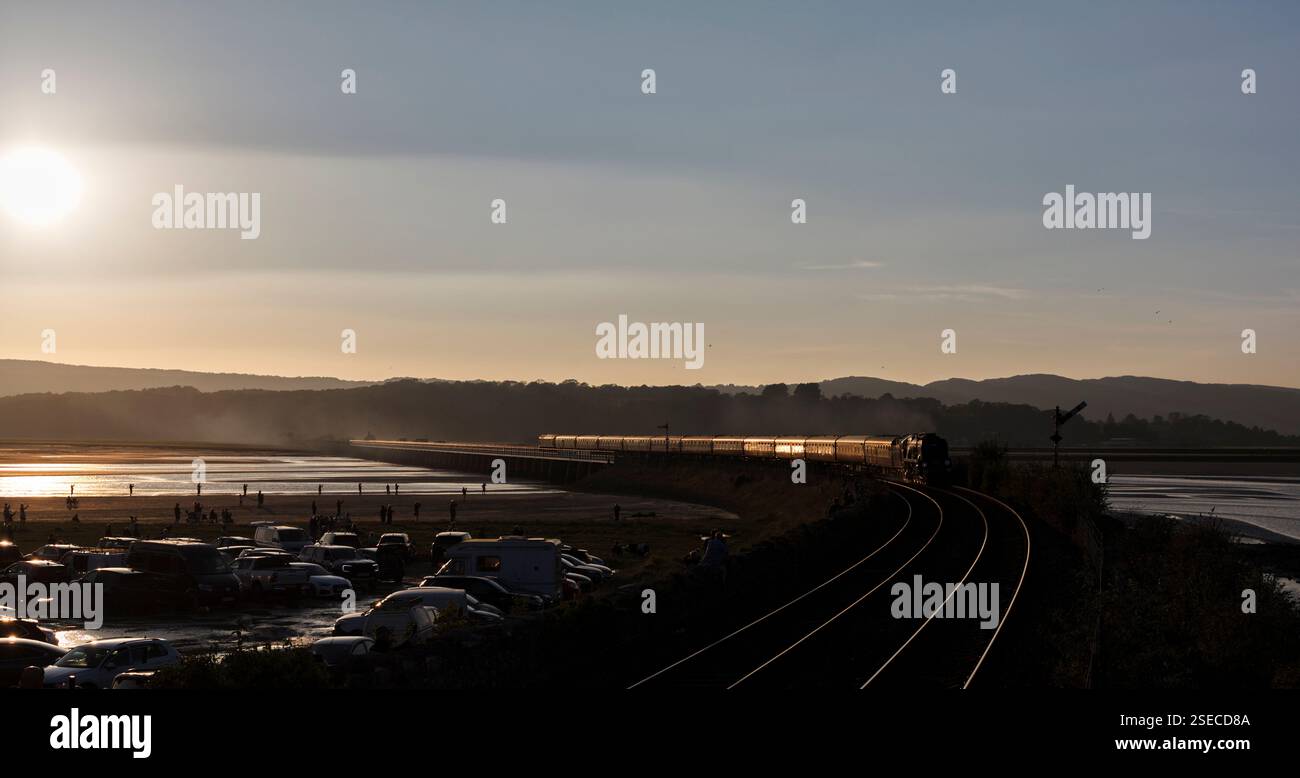 West Country class Steam locomotive 34046 Braunton crossing Arnside ...