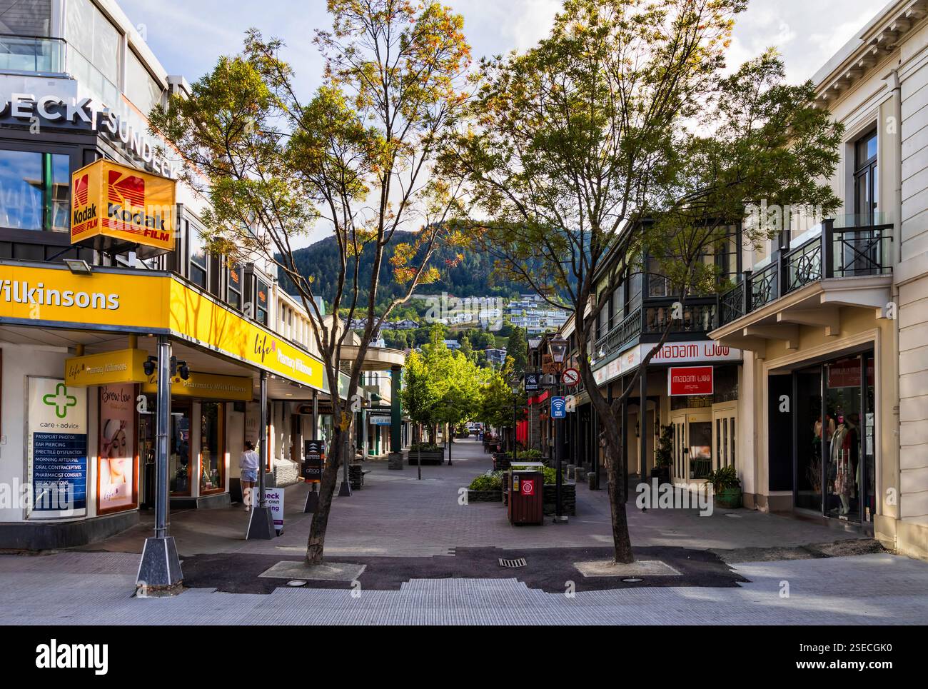 New Zealand, Queenstown - 24 Dec 2022: Shopping street with retail ...