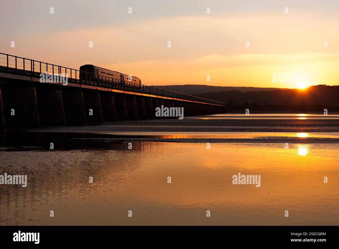 Northern rail class 156 super sprinter train crossing Arnside viaduct ...