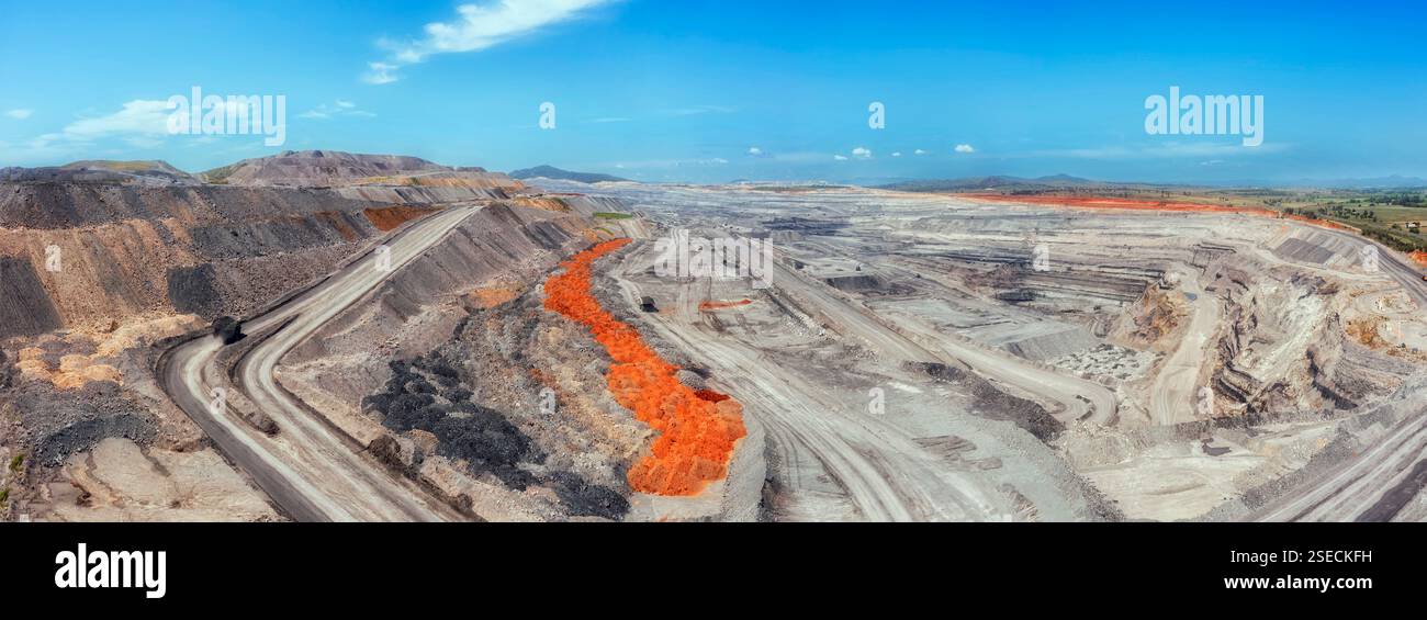 Wide open pit black coal mine in Hunter valley of Australia near ...