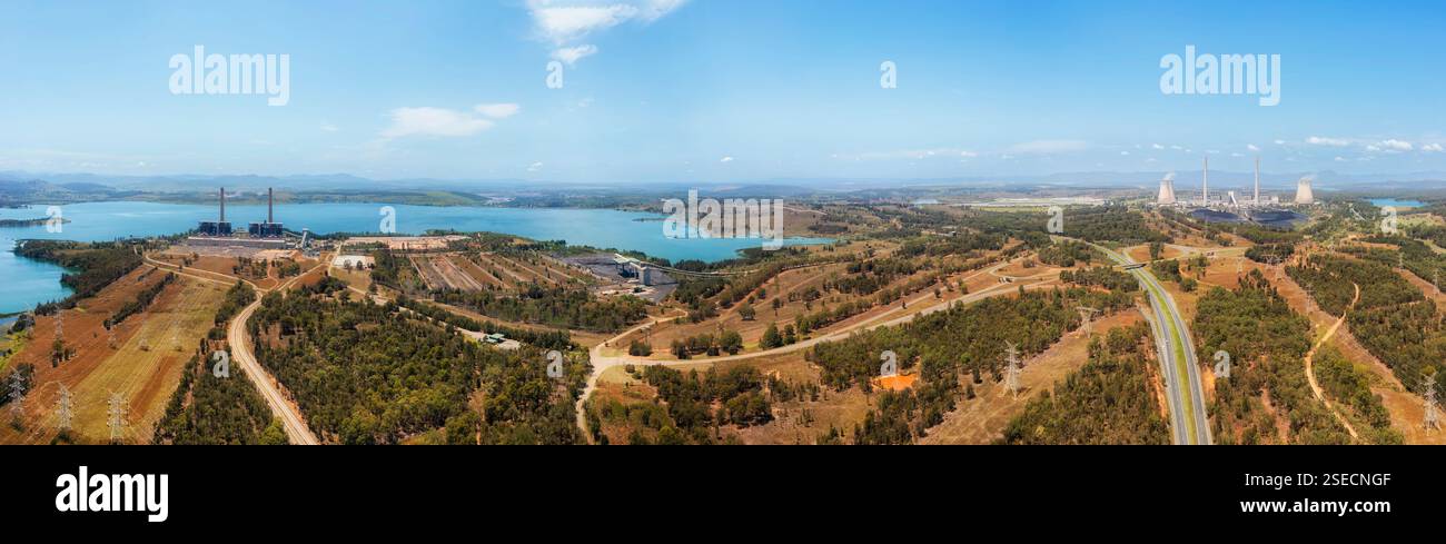 Scenic aerial panorama of Liddell to Bayswater power stations at ...