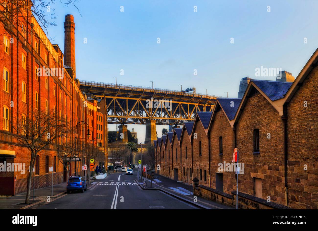 HIstoric industrial architecture of old Sydney suburb The Rocks under ...