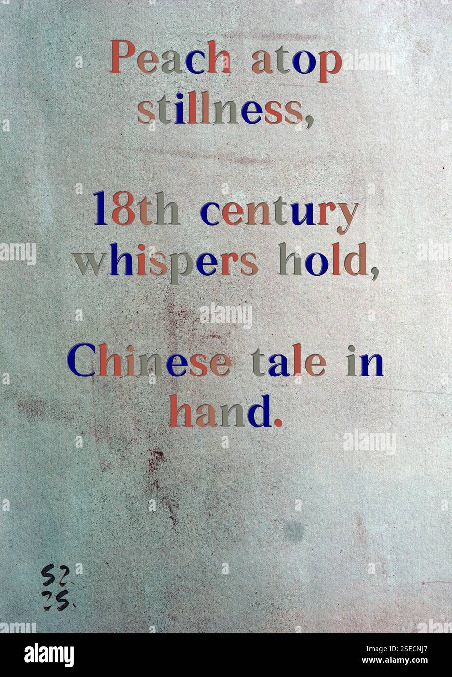 Peach atop stillness, 18th century whispers hold, Chinese tale in hand ...