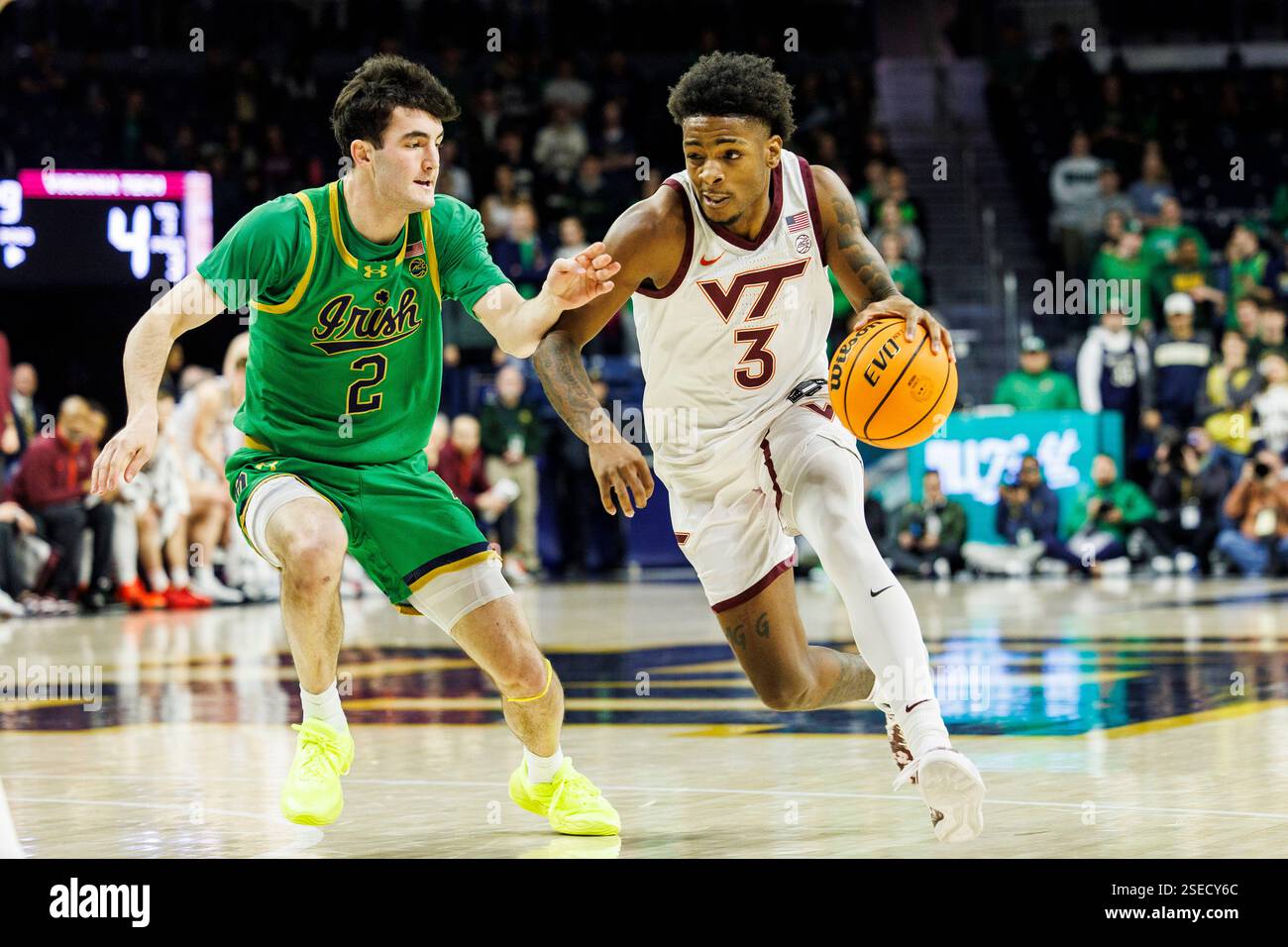 February 08, 2025: Virginia Tech guard Jaydon Young (3) drives to the ...