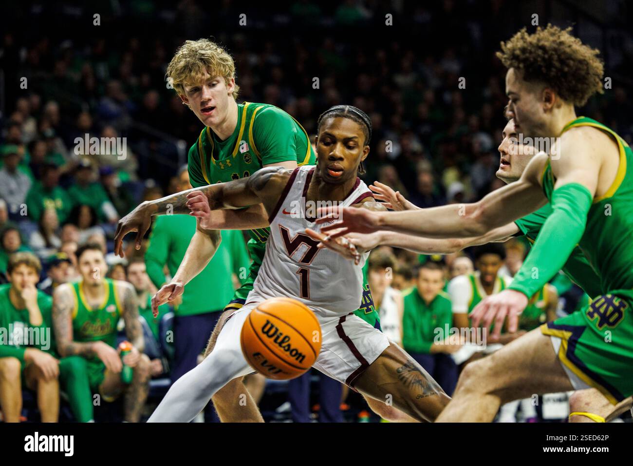 South Bend, Indiana, USA. 08th Feb, 2025. Virginia Tech forward Tobi ...