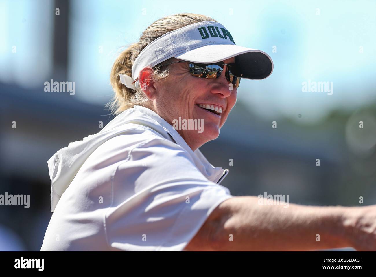 Jacksonville head coach Erica Ayers meets with officials before an NCAA ...
