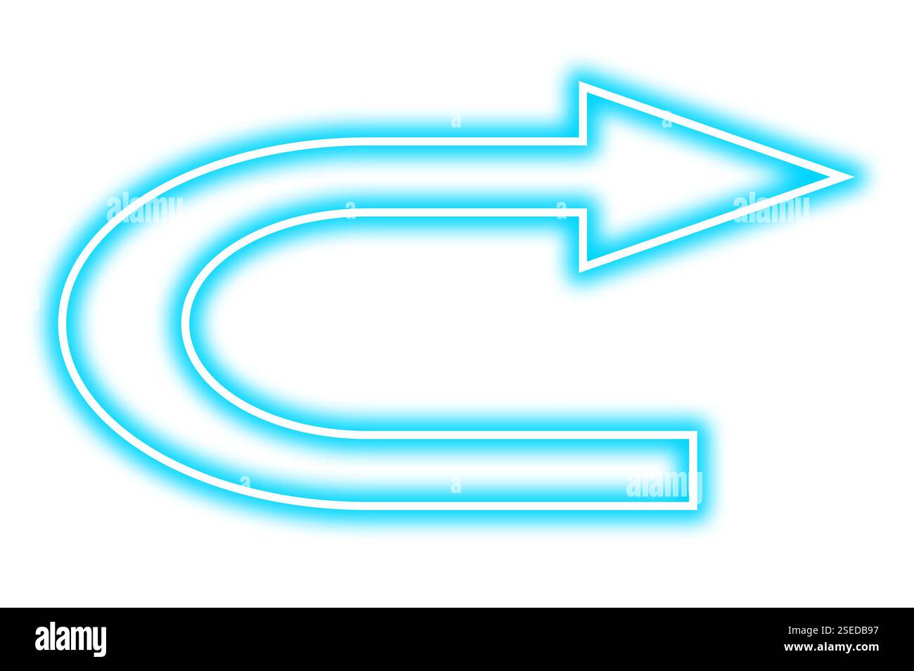 Light blue neon arrow-shaped pointer on white background Stock Photo ...