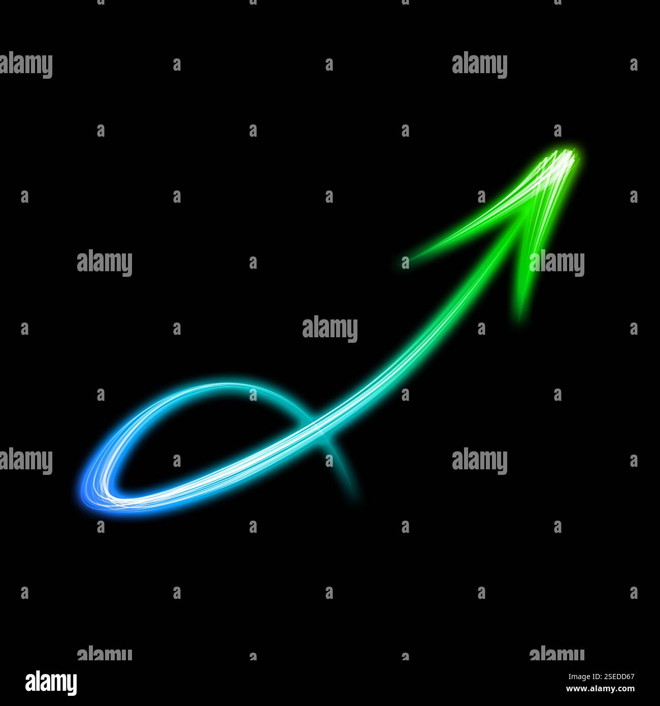 One bright neon arrow on black background Stock Photo - Alamy