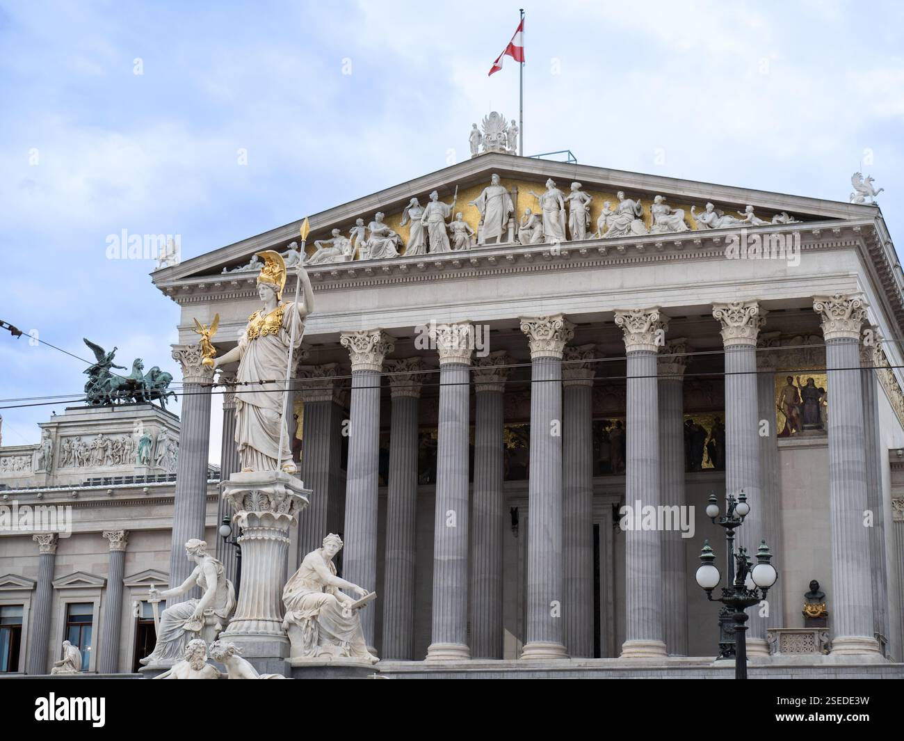 Facade of Neoclassical Parliament Building in Vienna with its Iconic ...