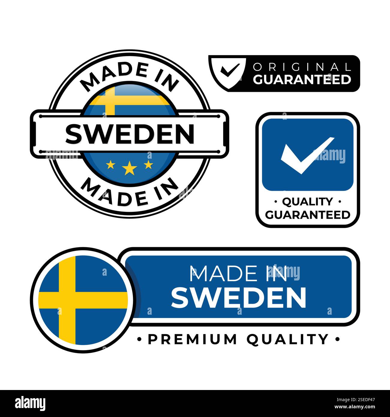 Badge bundle made in Sweden label icon emblem isolated on white ...
