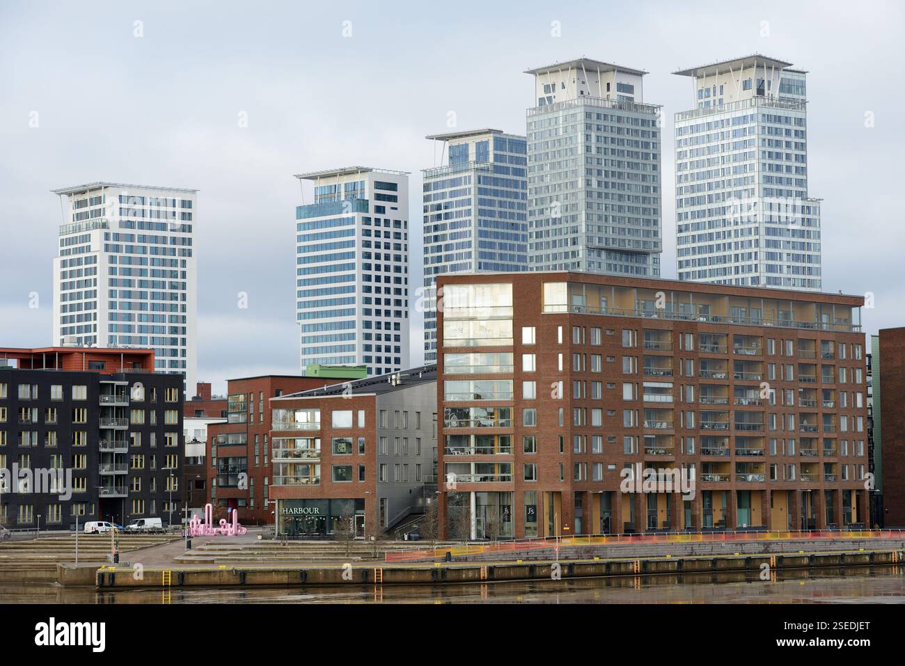 A modern cityscape in Helsinki, Finland, featuring a mix of high-rise ...