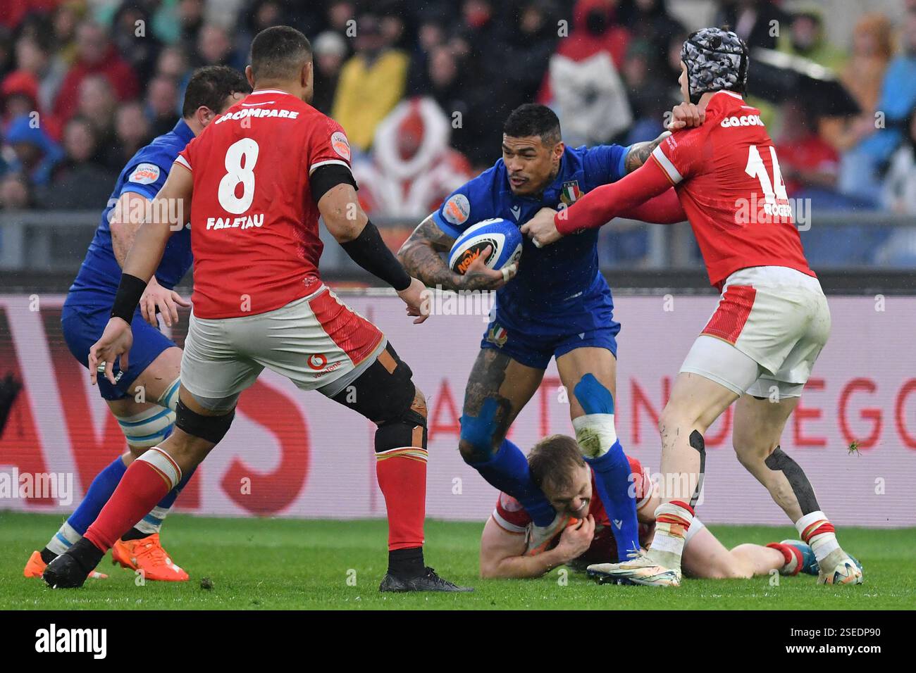 Rome, Lazio. 08th Feb, 2025. Taulupe Faletau of Wales, Monty Ioane of ...