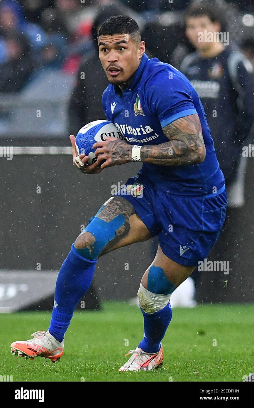 Rome, Lazio. 08th Feb, 2025. Monty Ioane of Italy during 6 Nations ...