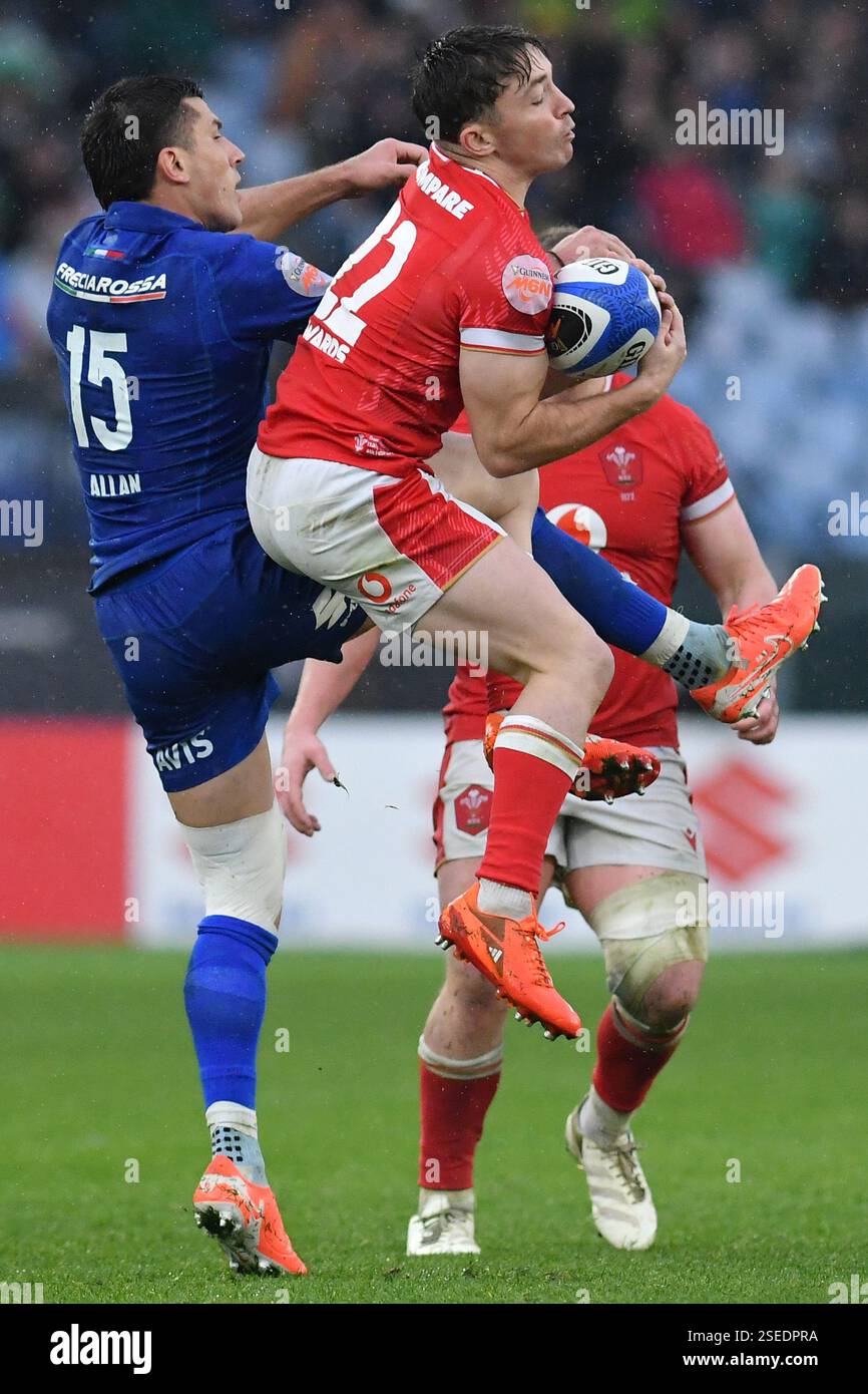 Rome, Lazio. 08th Feb, 2025. Tommaso Allan of Italy, Dan Edwards of ...