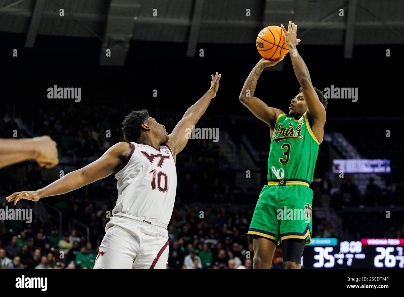 February 08, 2025: Notre Dame guard Markus Burton (3) shoots as ...