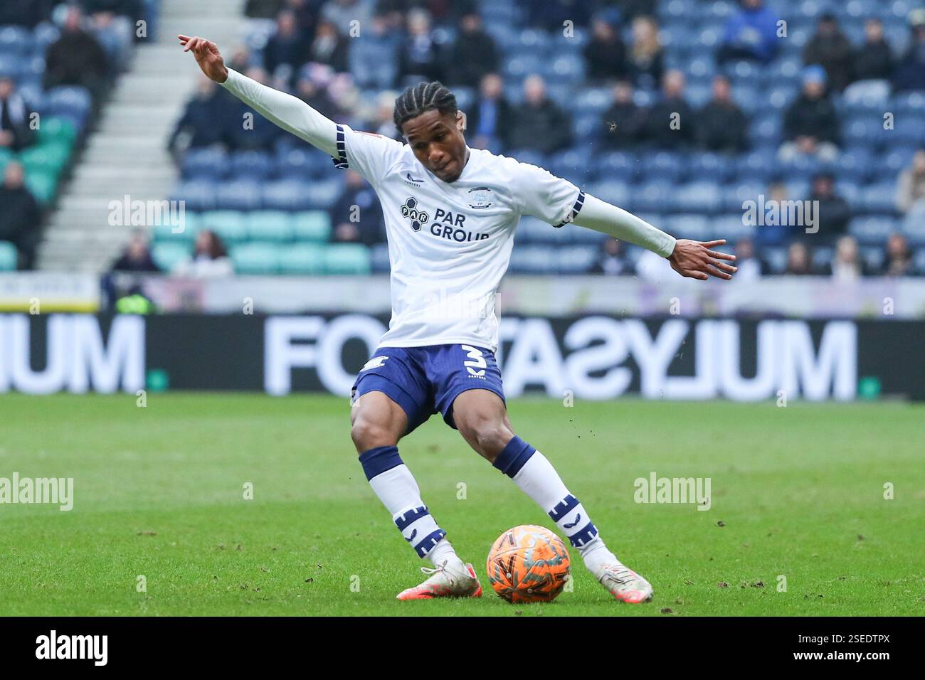 Preston, UK. 08th Feb, 2025. Jayden Meghoma of Preston North End passes ...