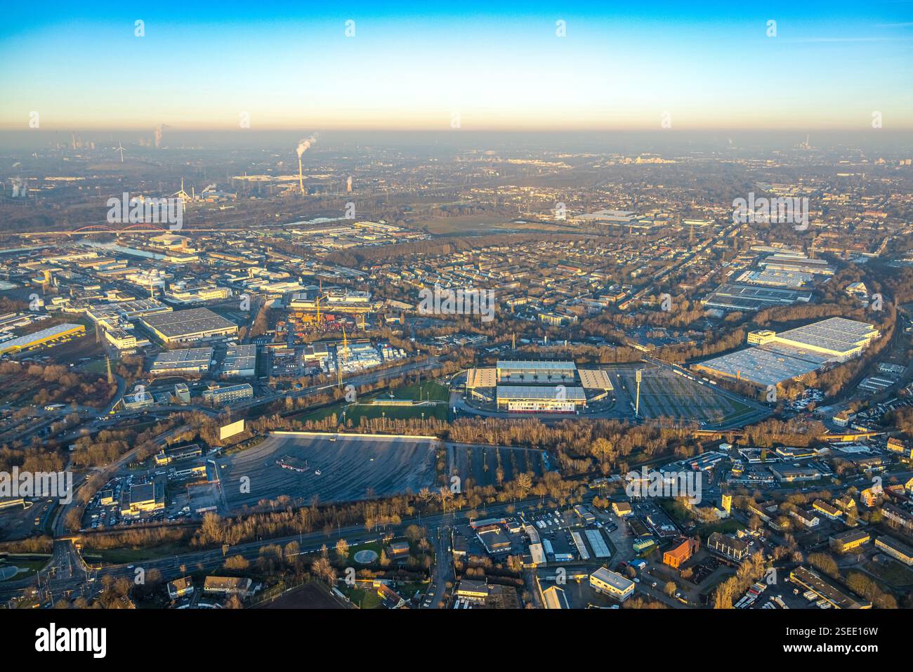 Aerial view, soccer stadium at the Hafenstraße of the club Rot-Weiss ...