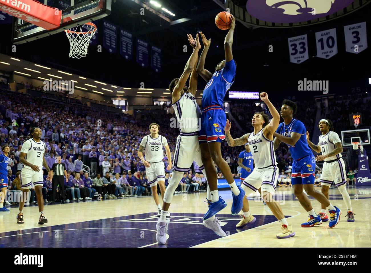 Kansas forward Flory Bidunga (40) tries to shoot over Kansas State ...