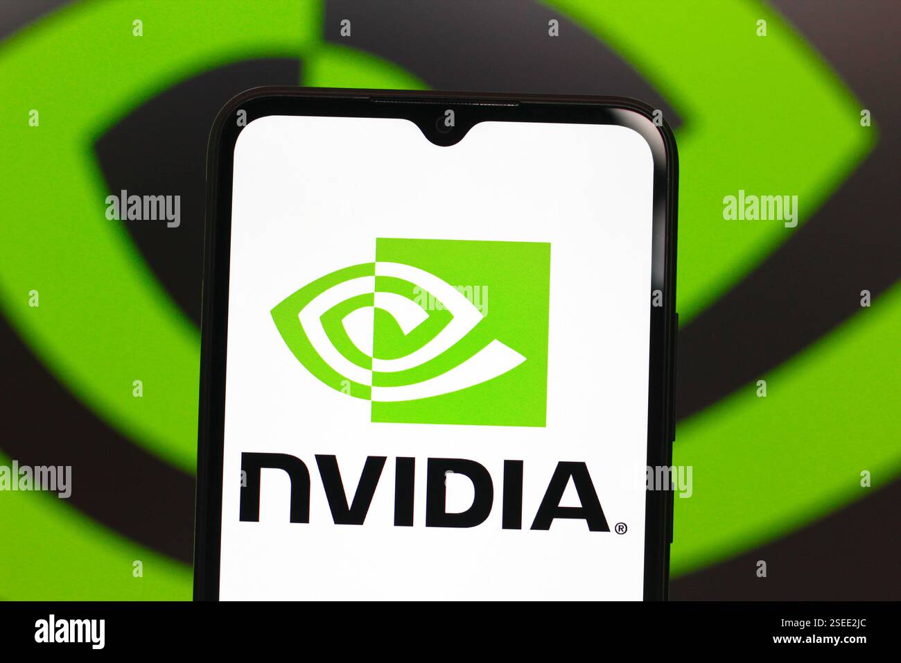 In this photo illustration, the Nvidia Corporation logo is seen ...