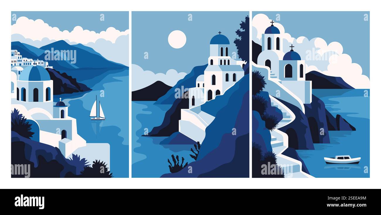 Greek Santorini posters. Abstract Greek landscape traditional white ...