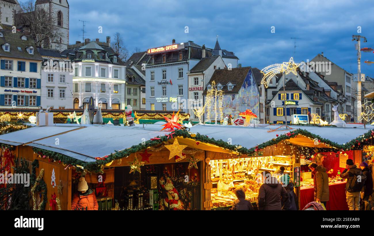 Basel, Switzerland - December 23, 2024: A festive Christmas market ...