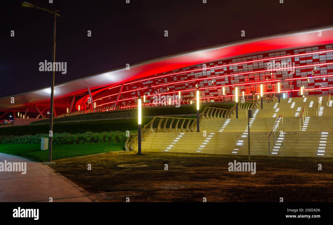 ABU DHABI, UAE - NOVEMBER 5: Ferrari World Park is the largest indoor amusement park in the ...