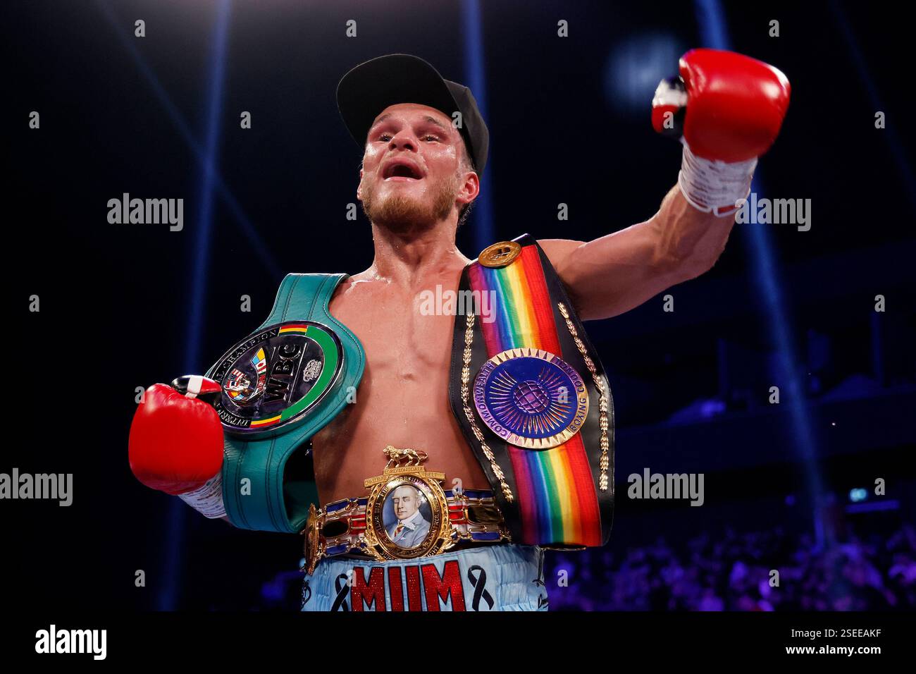 Jack Rafferty celebrates winning their super lightweight bout against ...