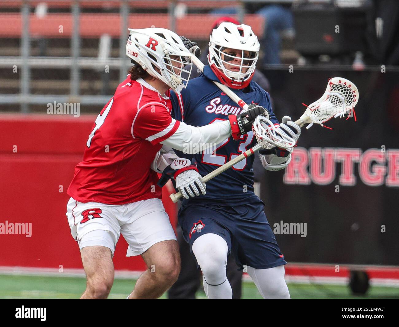 February 08, 2025: Stony Brook attack Sam Gotham (23) takes a stick up ...