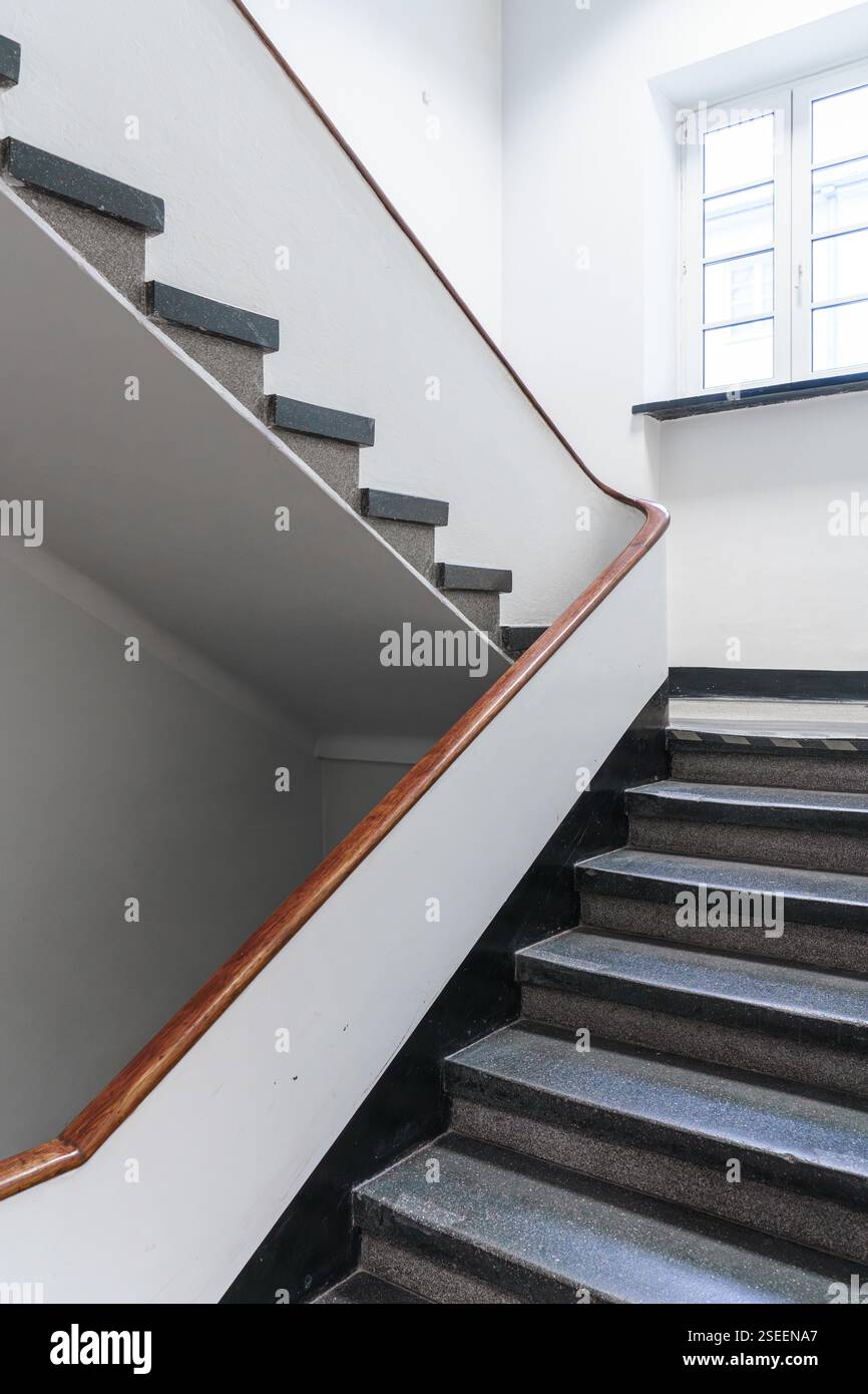 Warszawa, Bielany. Interior of a modernist building with a beautiful ...