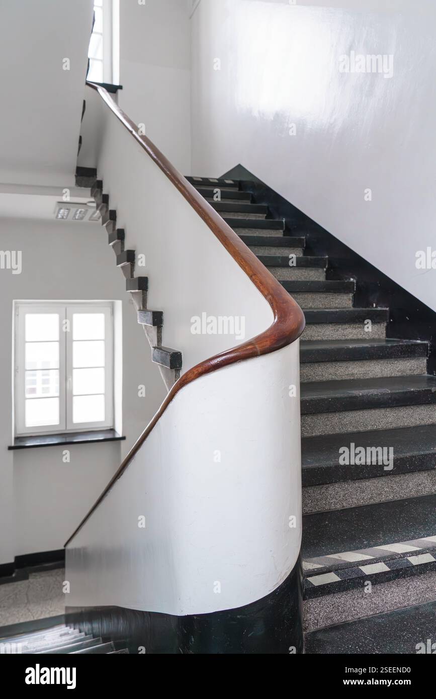 Warszawa, Bielany. Interior of a modernist building with a beautiful ...