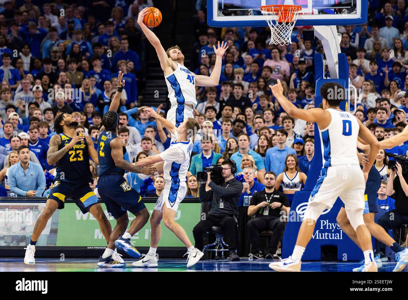 Creighton forward Isaac Traudt (41) pulls in a rebound against ...