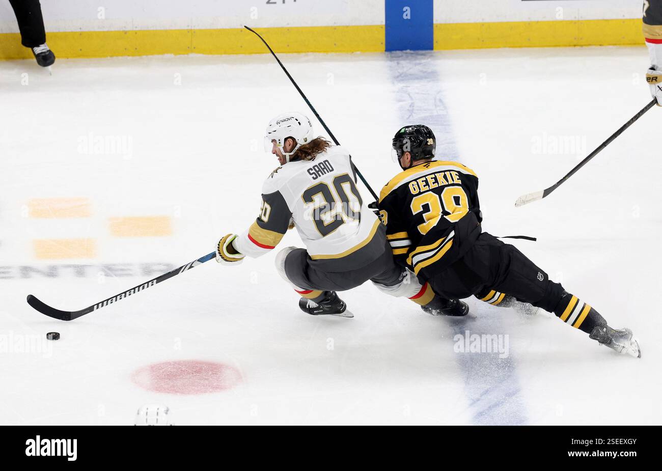 Vegas Golden Knights left wing Brandon Saad (20) and Boston Bruins ...