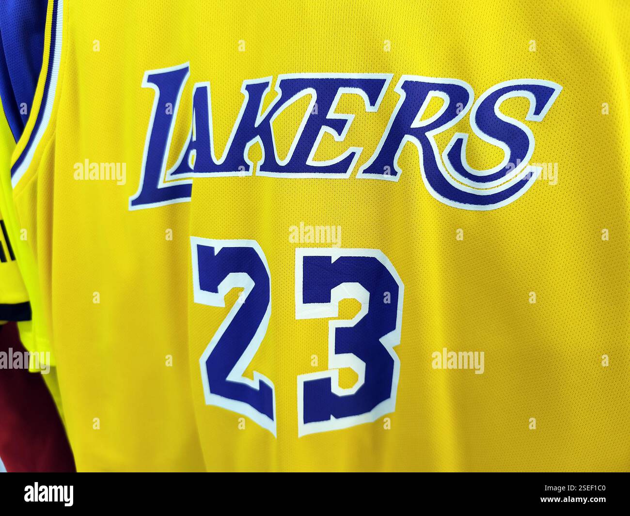 Yellow lakers jersey with number 23 in blue and white lettering Stock ...