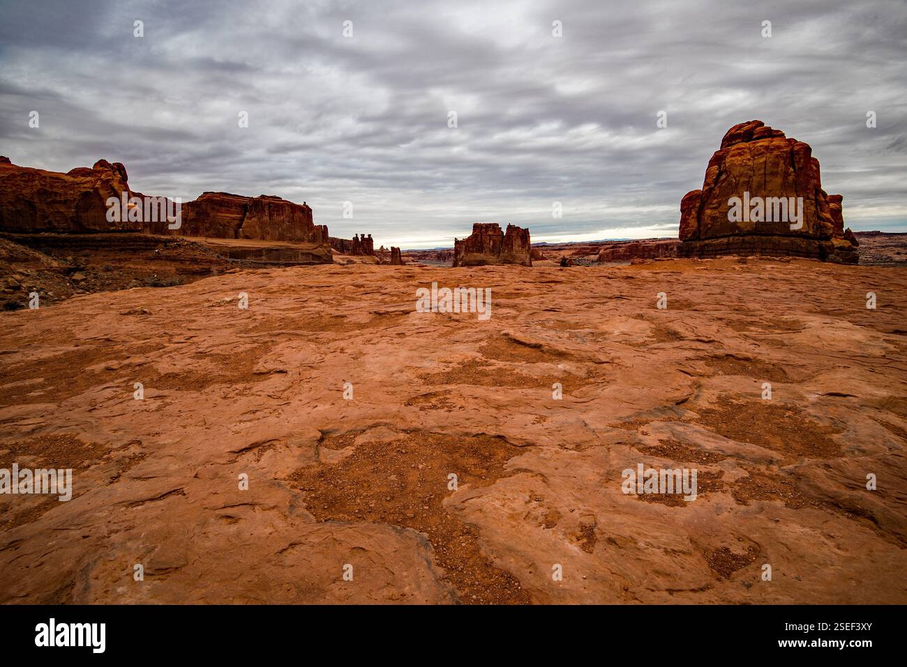 Arches National Park with gathering storm clouds. The character and ...