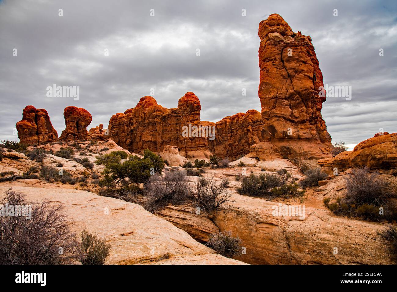 Arches National Park with gathering storm clouds. The character and ...