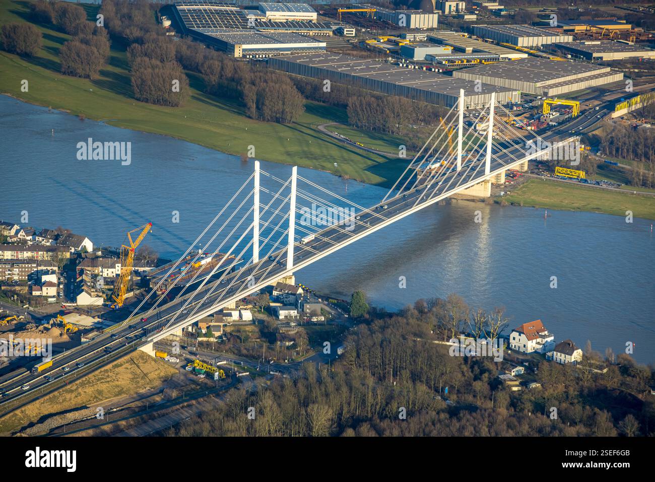 Aerial view, major construction site Rhine bridge Neuenkamp with ...