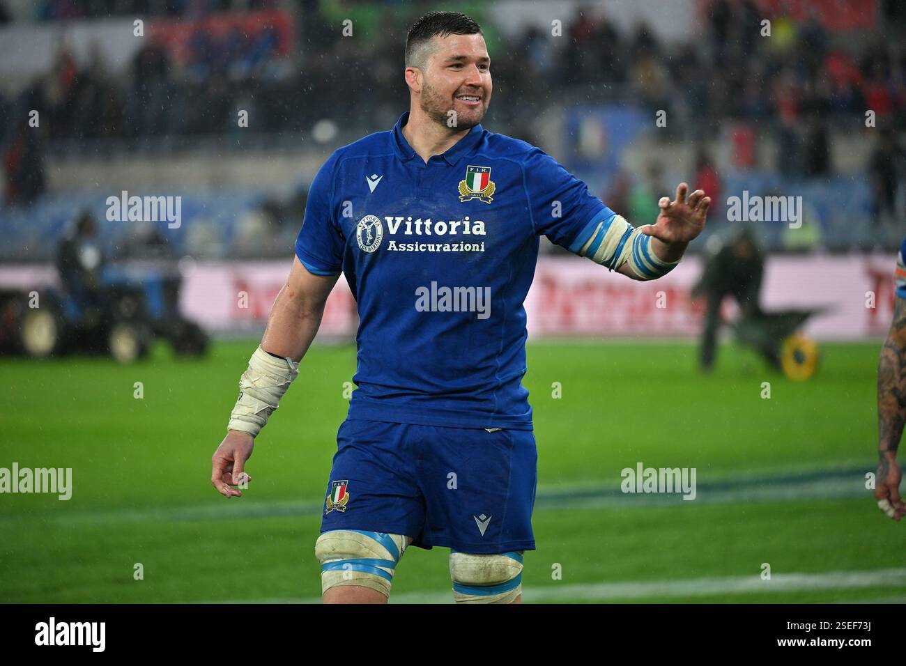 Rome, Italy. 08th Feb, 2025. Sebastian Negri of Italy celebrate the ...