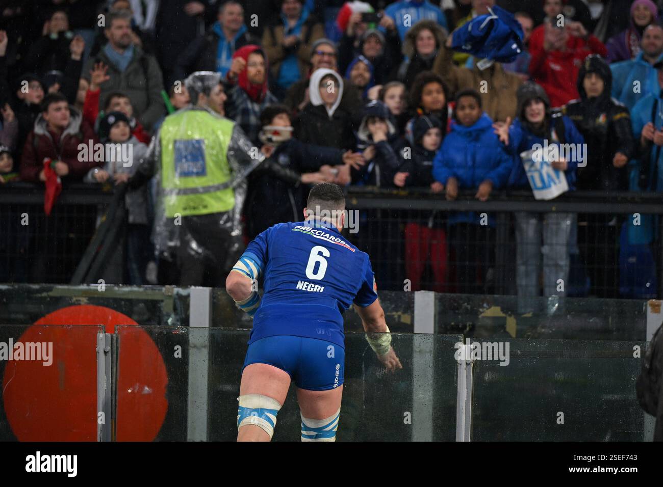 Rome, Italy. 08th Feb, 2025. Sebastian Negri of Italy celebrate the ...