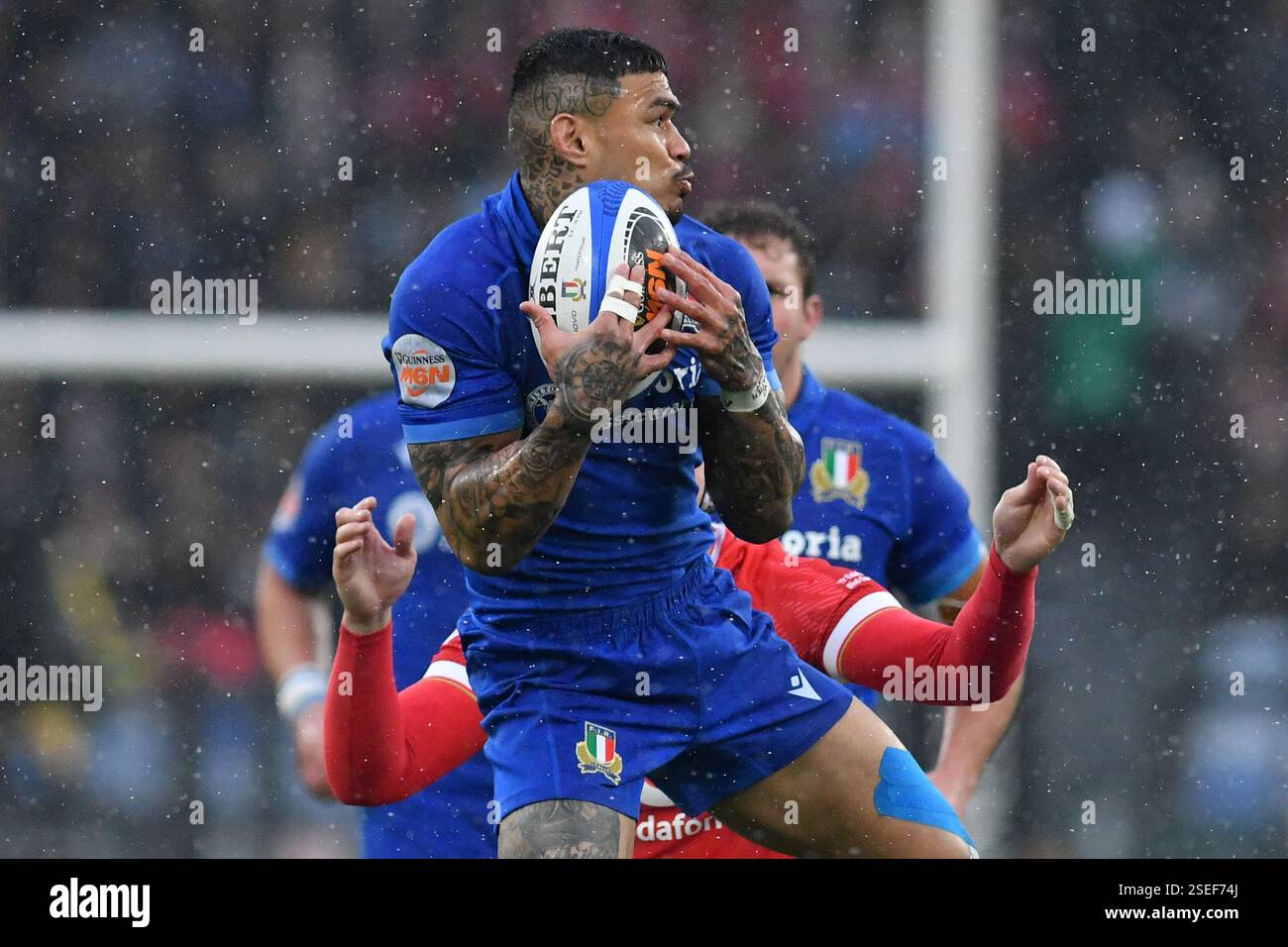 Rome, Italy. 08th Feb, 2025. Monty Ioane of Italy during 6 Nations ...