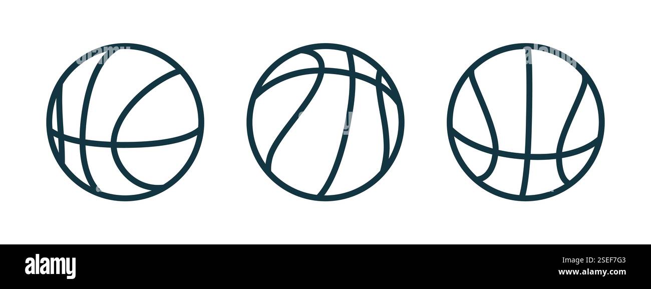 Outline basketball ball icons. Set of basketball balls symbols Stock ...