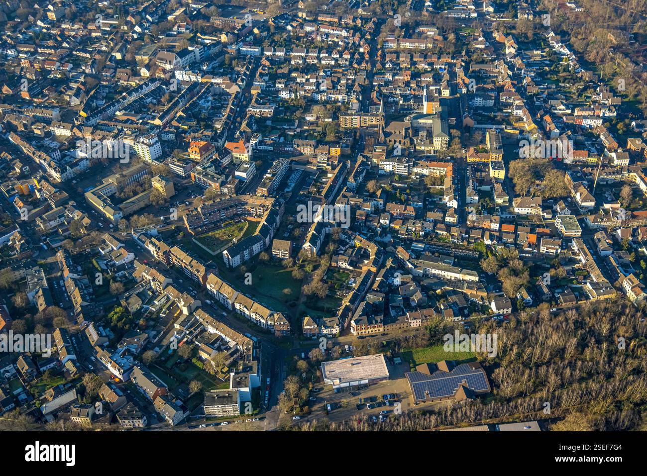 Aerial view, downtown view of Alt-Homberg with St. Johannes Catholic ...