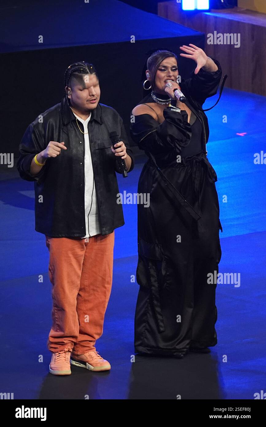 Mattmac and Nelly Furtado perform at the opening ceremony of the 2025 ...
