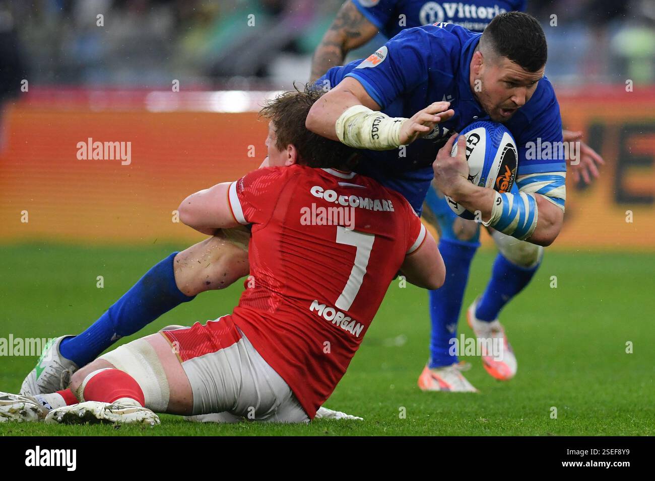 Jac Morgan of Wales,Sebastian Negri of Italy during 6 Nations match ...