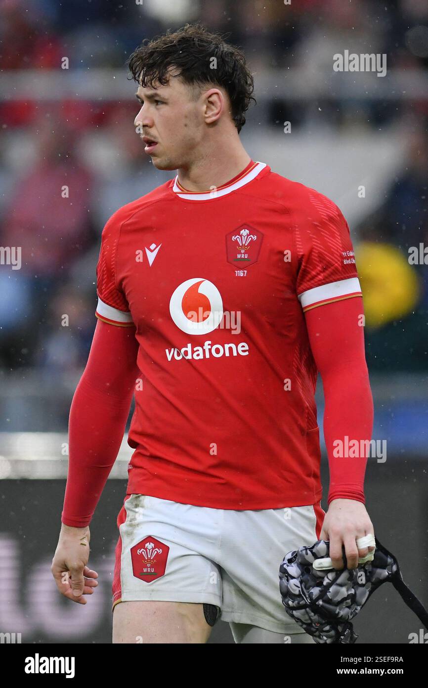 Rome, Italy. 08th Feb, 2025. Tom Rogers of Wales during 6 Nations match ...